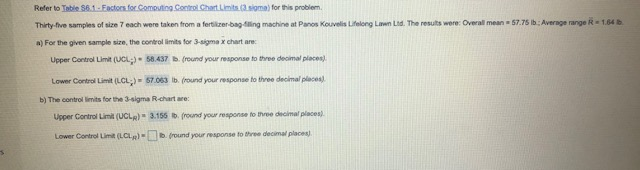 Solved Refer to Table $6.1. Factors for Computing Control | Chegg.com