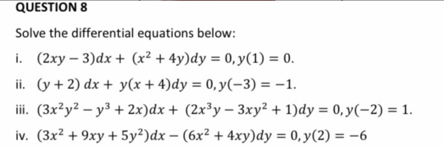 Solved Solve the differential equations below: i. | Chegg.com