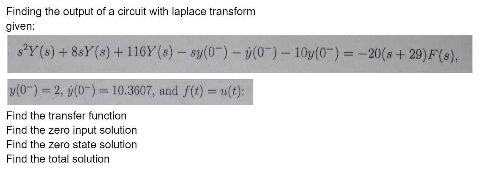Solved Finding the output of a circuit with laplace | Chegg.com