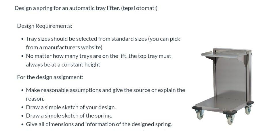 Solved Design a spring for an automatic tray lifter. (tepsi | Chegg.com
