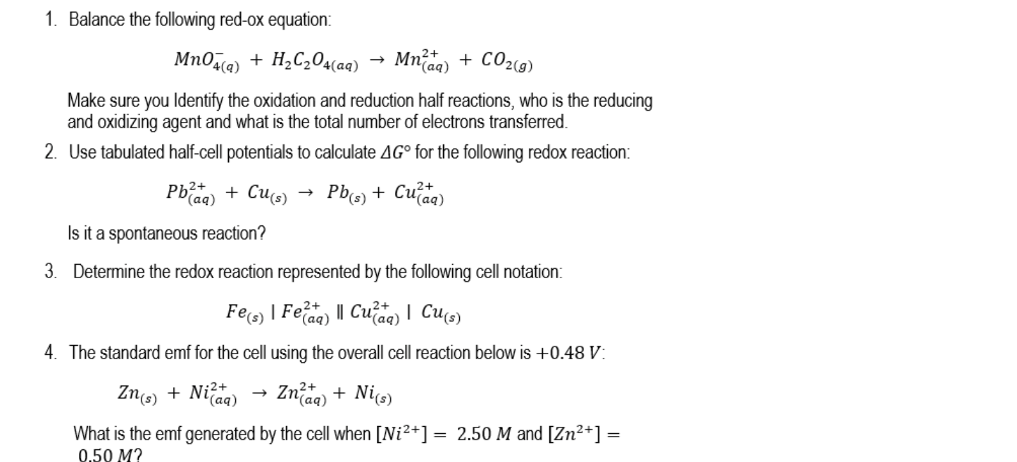 Balance the following red-ox | Chegg.com