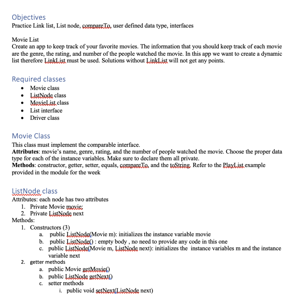 Solved Objectives Practice Link list, List node, compareTo, | Chegg.com