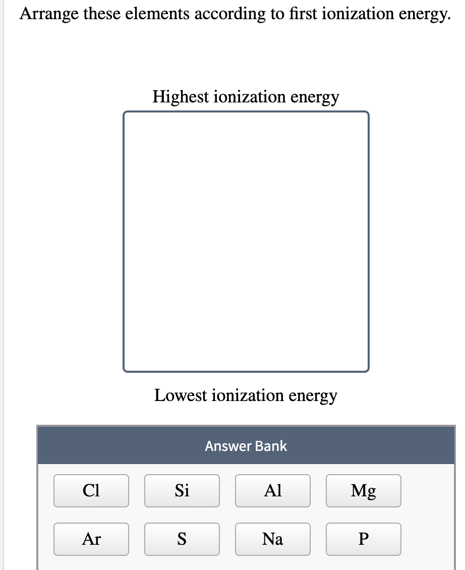 Solved Arrange these elements according to first ionization | Chegg.com