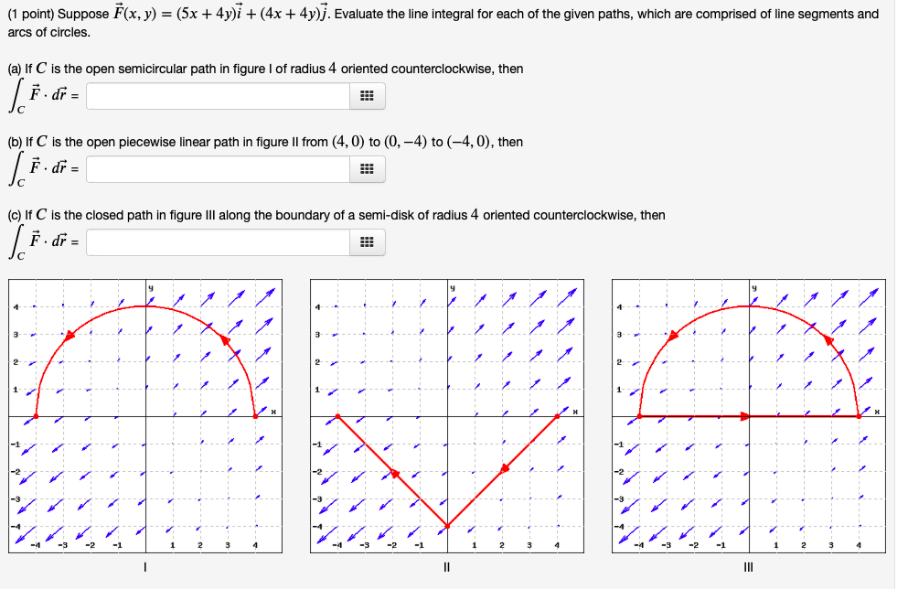 Solved (1 point) Suppose F(x, y) = (5x + 4y)i + (4x + 4y)j. | Chegg.com