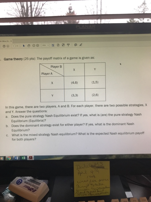 Solved 4. Game theory (25 pts): The payoff matrix of a game | Chegg.com