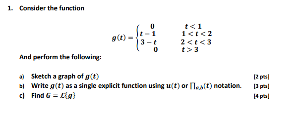 Solved 1. Consider the function g(t)=⎩⎨⎧0t−13−t0t
