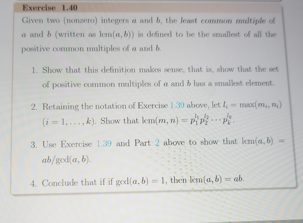 Solved Exercise 1.40 Given two (nonzero) integers a and b, | Chegg.com