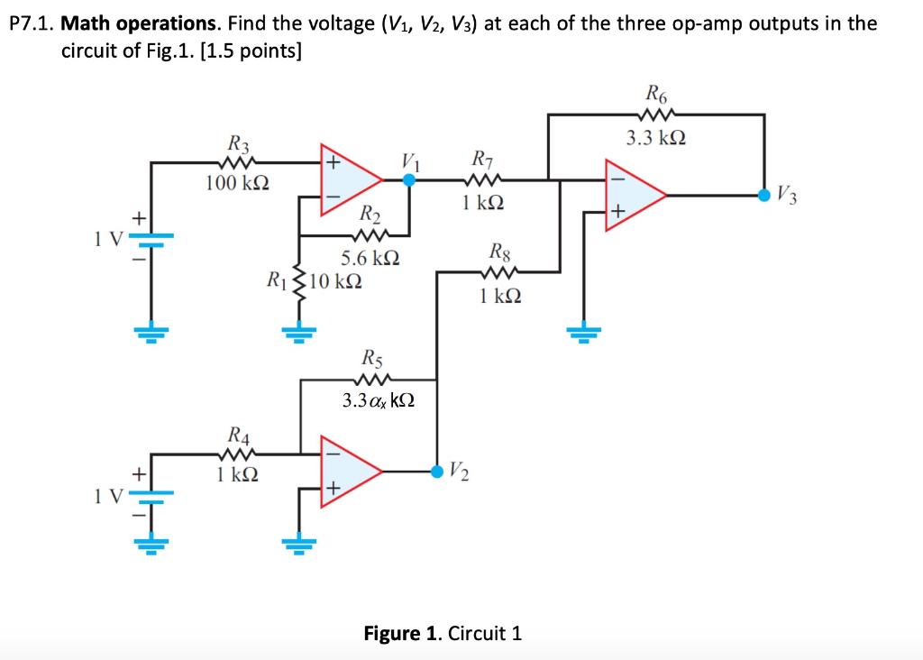 Solved 7.1. Math operations. Find the voltage (V1,V2,V3) at | Chegg.com