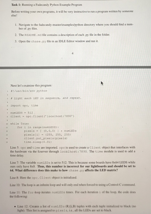 Task 1: Running a Fadecandy Python Example Program | Chegg.com