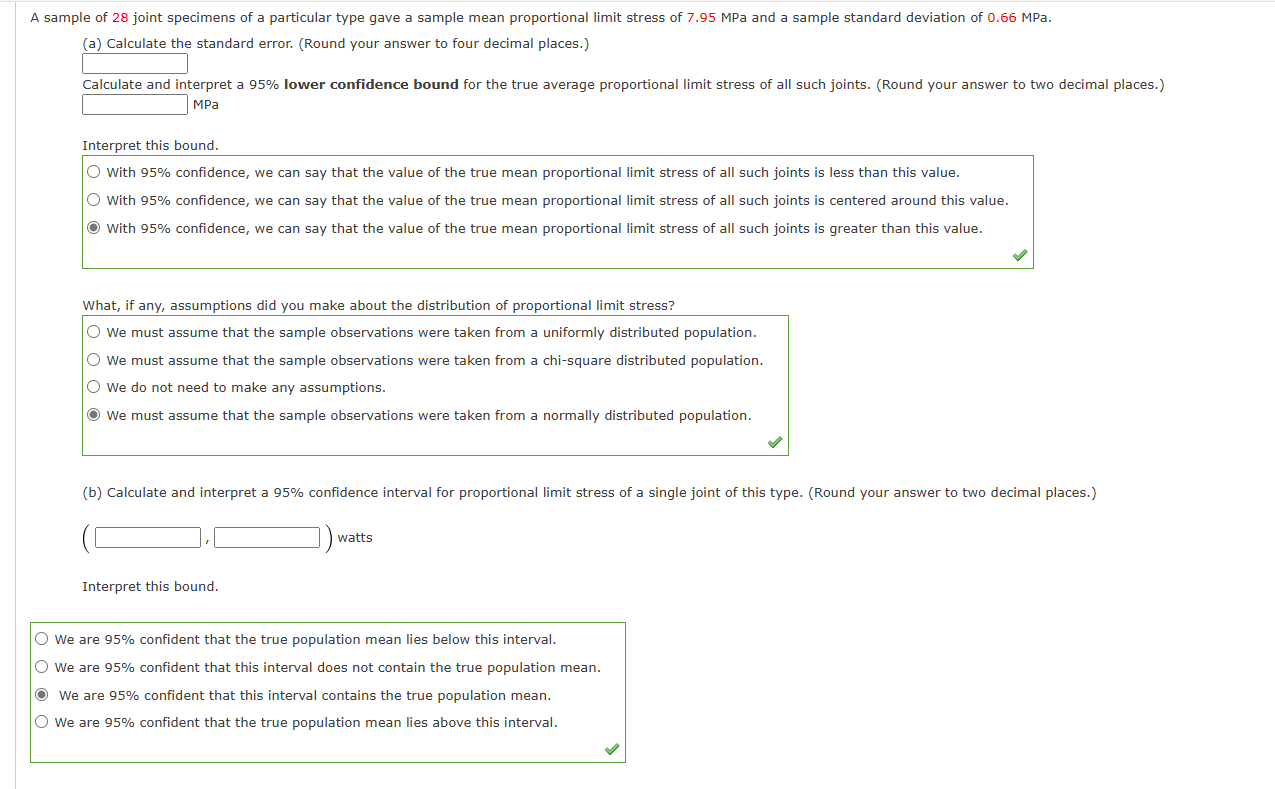 sample of 28 joint specimens of a particular type | Chegg.com