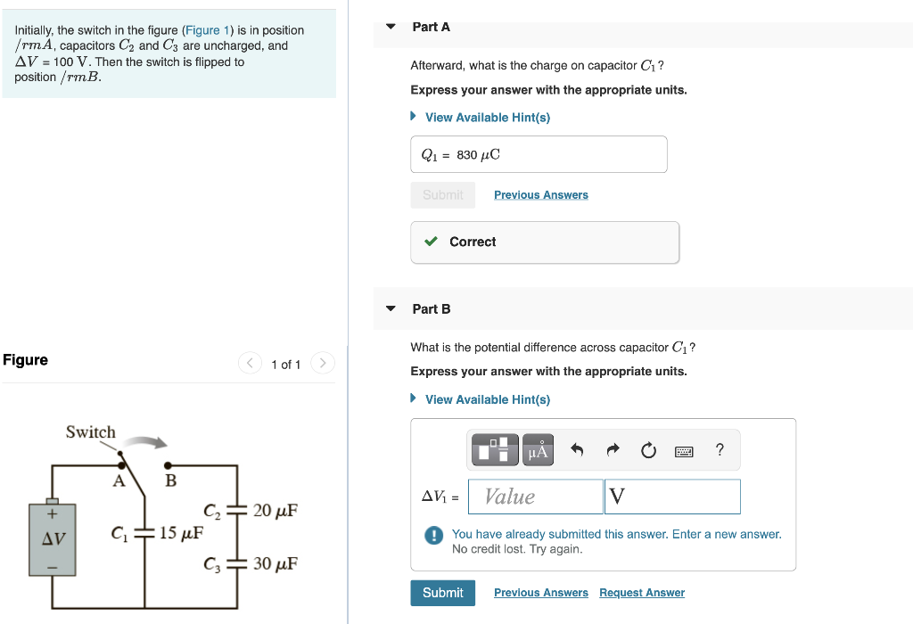 Solved Part A Initially, the switch in the figure (Figure 1) | Chegg.com