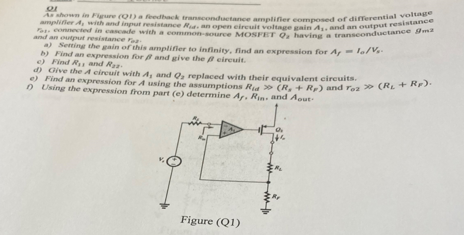 Solved and an output resistance ro2 amplifier A, with and | Chegg.com