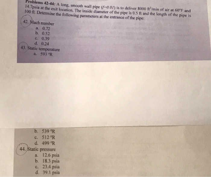 Solved Problems 42-44: A long, smooth wall pipe (f-0.01) is | Chegg.com