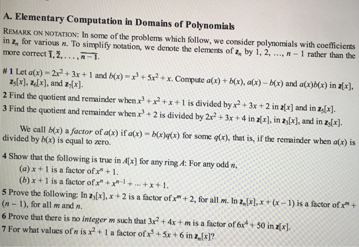 Solved A. Elementary Computation in Domains of Polynomials | Chegg.com