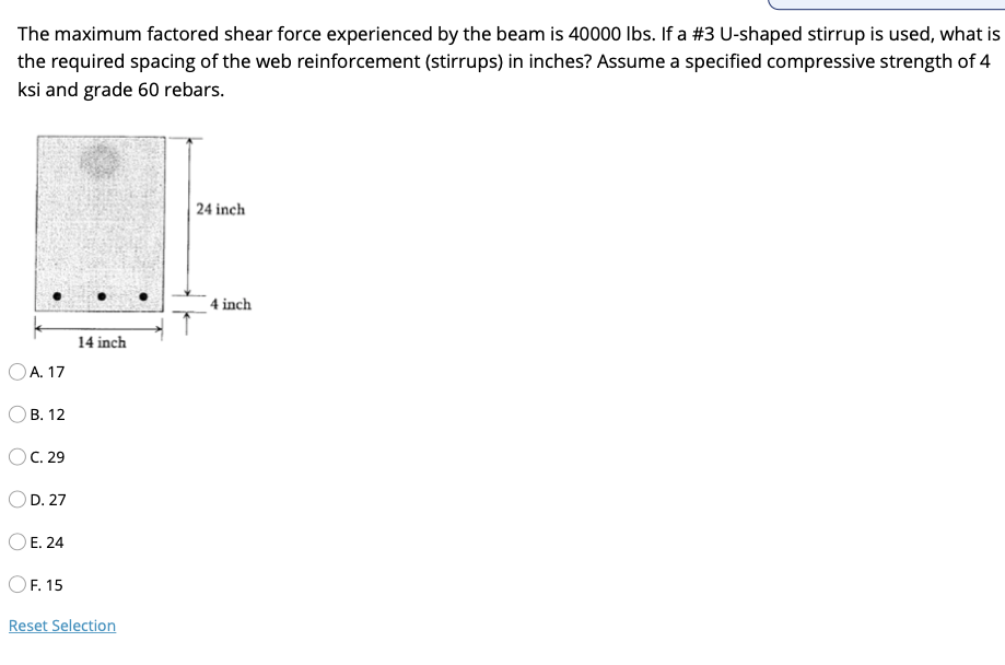 Solved The maximum factored shear force experienced by the | Chegg.com