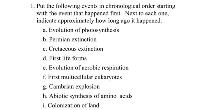 Solved 1. Put the following events in chronological order | Chegg.com
