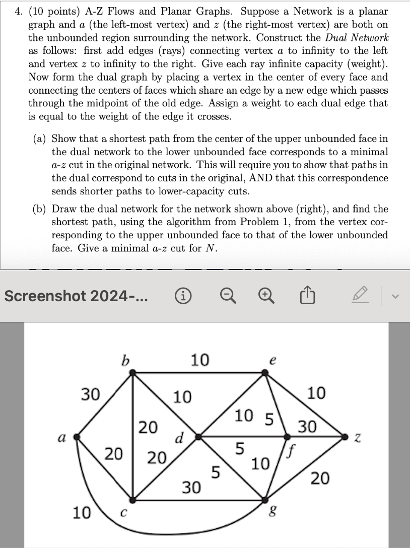 Solved (10 ﻿points) ﻿A-Z Flows and Planar Graphs. Suppose a | Chegg.com