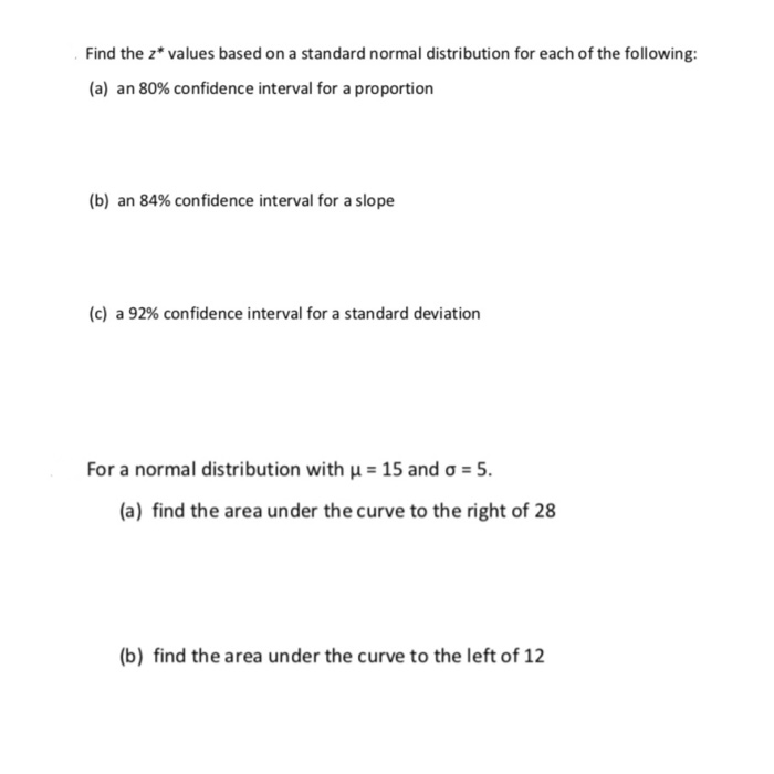Solved Find the z* values based on a standard normal | Chegg.com