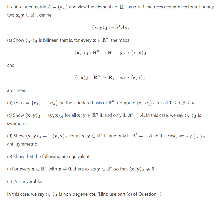 Solved Fix an n×nn×n matrix A=(aij)A=(aij) and view the | Chegg.com