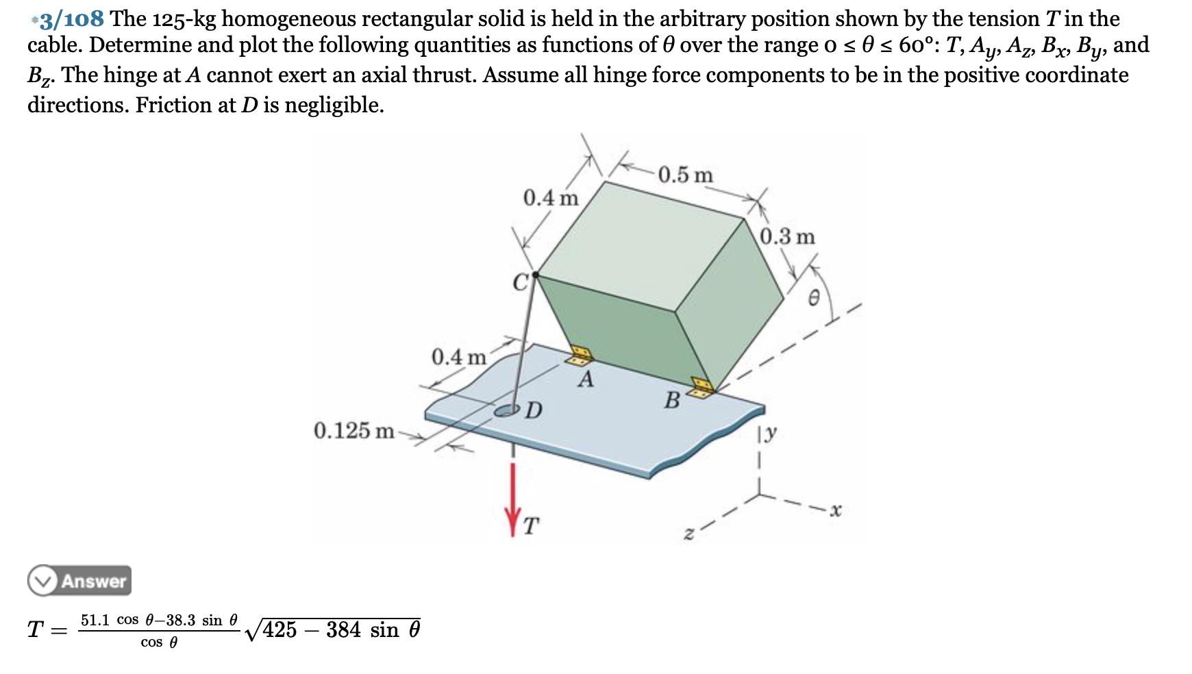 The 125-kg homogeneous rectangular solid is held in | Chegg.com