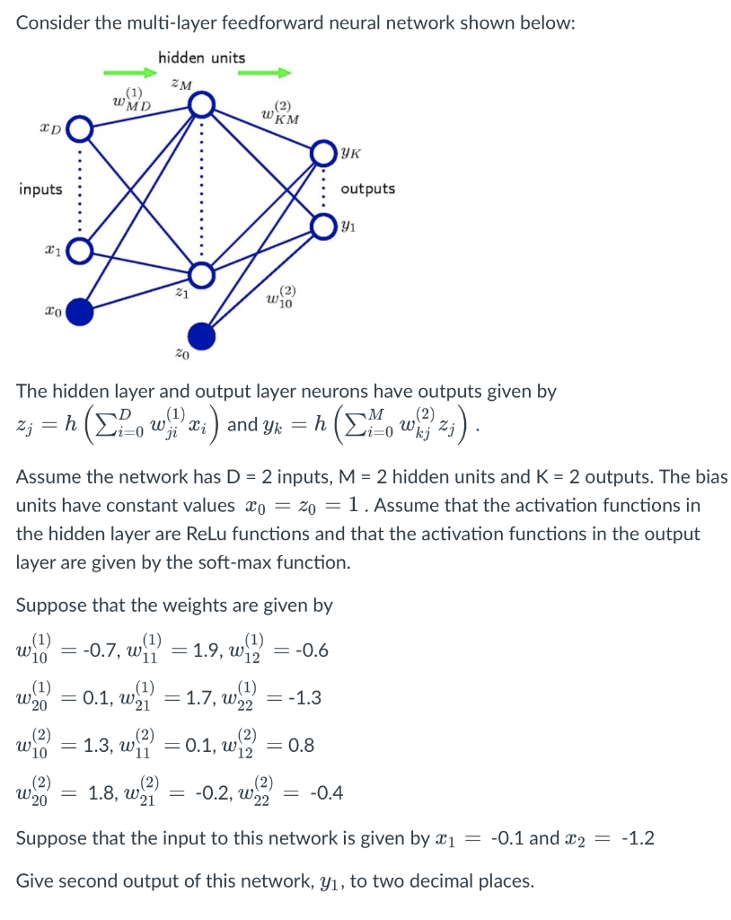 Consider the multi-layer feedforward neural network | Chegg.com