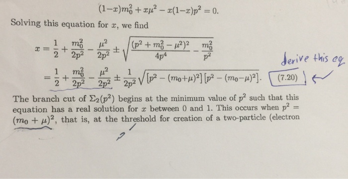 Solved (1 -x) m^2_0 + x mu^2 - x (1 - x) p^2 = 0 Solving | Chegg.com