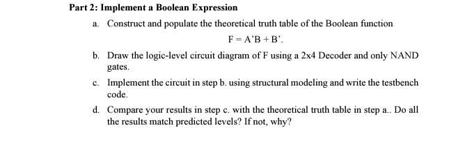 Solved Part 2: Implement a Boolean Expression a. Construct | Chegg.com