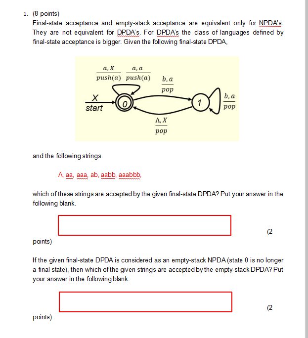 Solved 1. (8 points) Final-state acceptance and empty-stack | Chegg.com