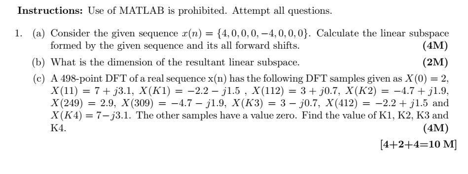 Solved Instructions: Use of MATLAB is prohibited. Attempt | Chegg.com