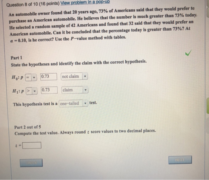 Solved Question 8 of 10 (16 points) View problem in a pop-up | Chegg.com
