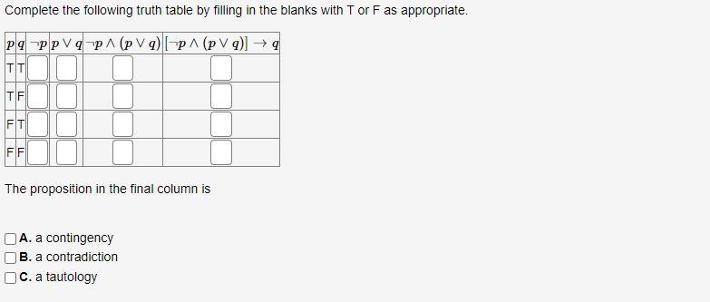 Solved Complete the following truth table by filling in the | Chegg.com