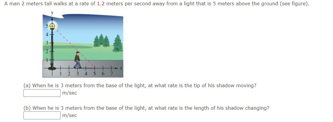 Solved A man 2 meters tall walks at a rate of 1.2 meters per | Chegg.com