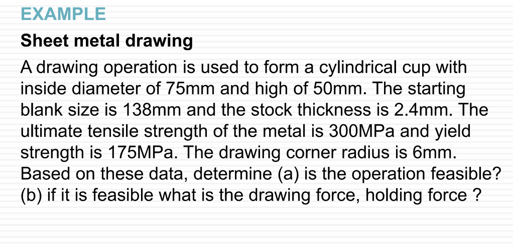 Solved EXAMPLE Sheet metal drawing A drawing operation is | Chegg.com
