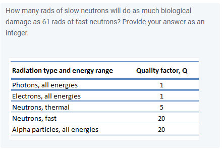 Solved How many rads of slow neutrons will do as much | Chegg.com