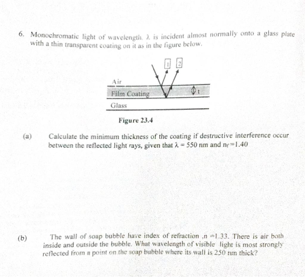 Solved 6. Monochromatic light of wavelength. À is incident | Chegg.com
