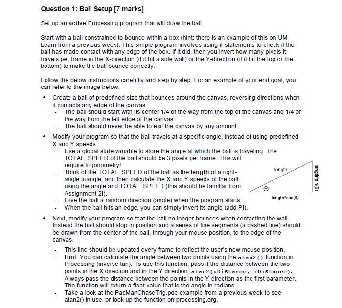 Question 1: Ball Setup [7 marks] Set up an active | Chegg.com