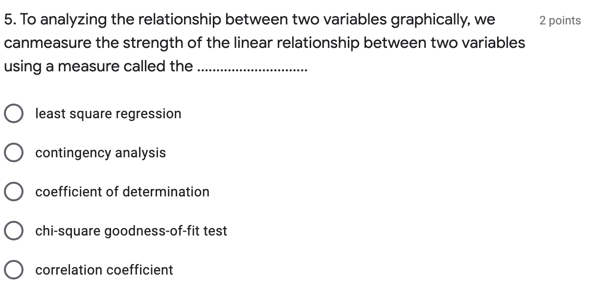 Solved 2 points 5. To analyzing the relationship between two | Chegg.com