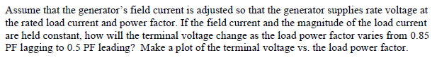 Solved Assume that the generator's field current is adjusted | Chegg.com