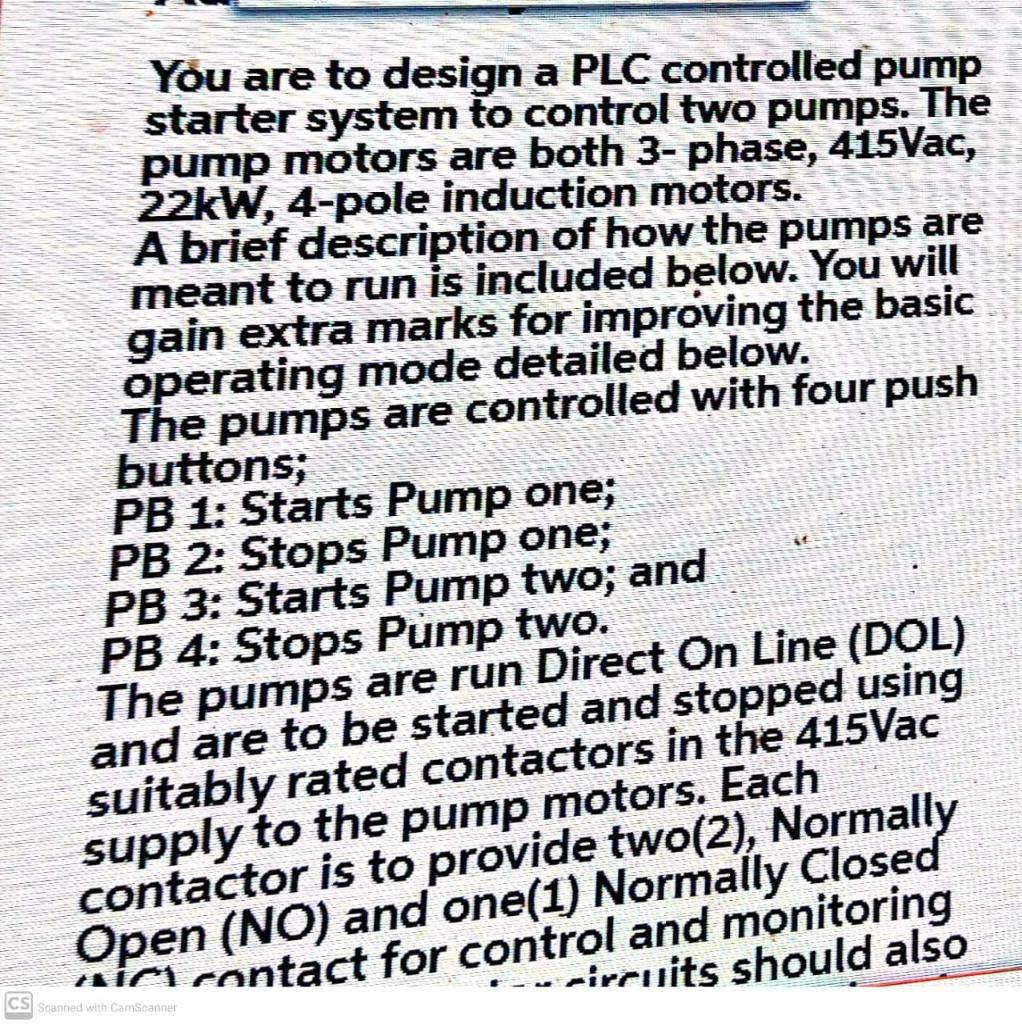 Solved You are to design a PLC controlled pump starter | Chegg.com