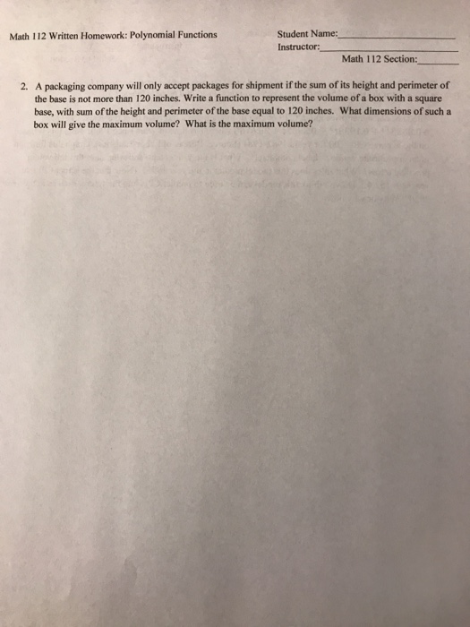 Solved Student Name Instructor: Math 112 Written Homework: | Chegg.com