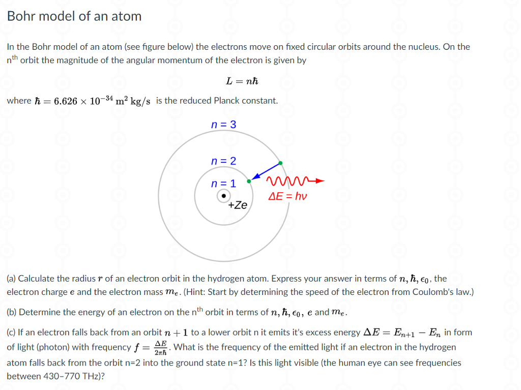 Solved Bohr model of an atom In the Bohr model of an atom | Chegg.com