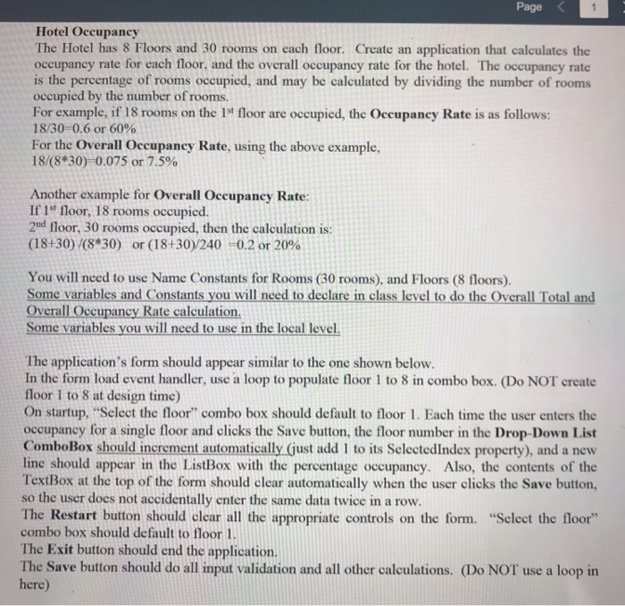 Solved Page Hotel Occupancy The Hotel has 8 Floors and 30 | Chegg.com