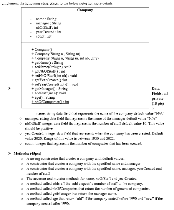 Solved Implement the following class. Refer to the below | Chegg.com