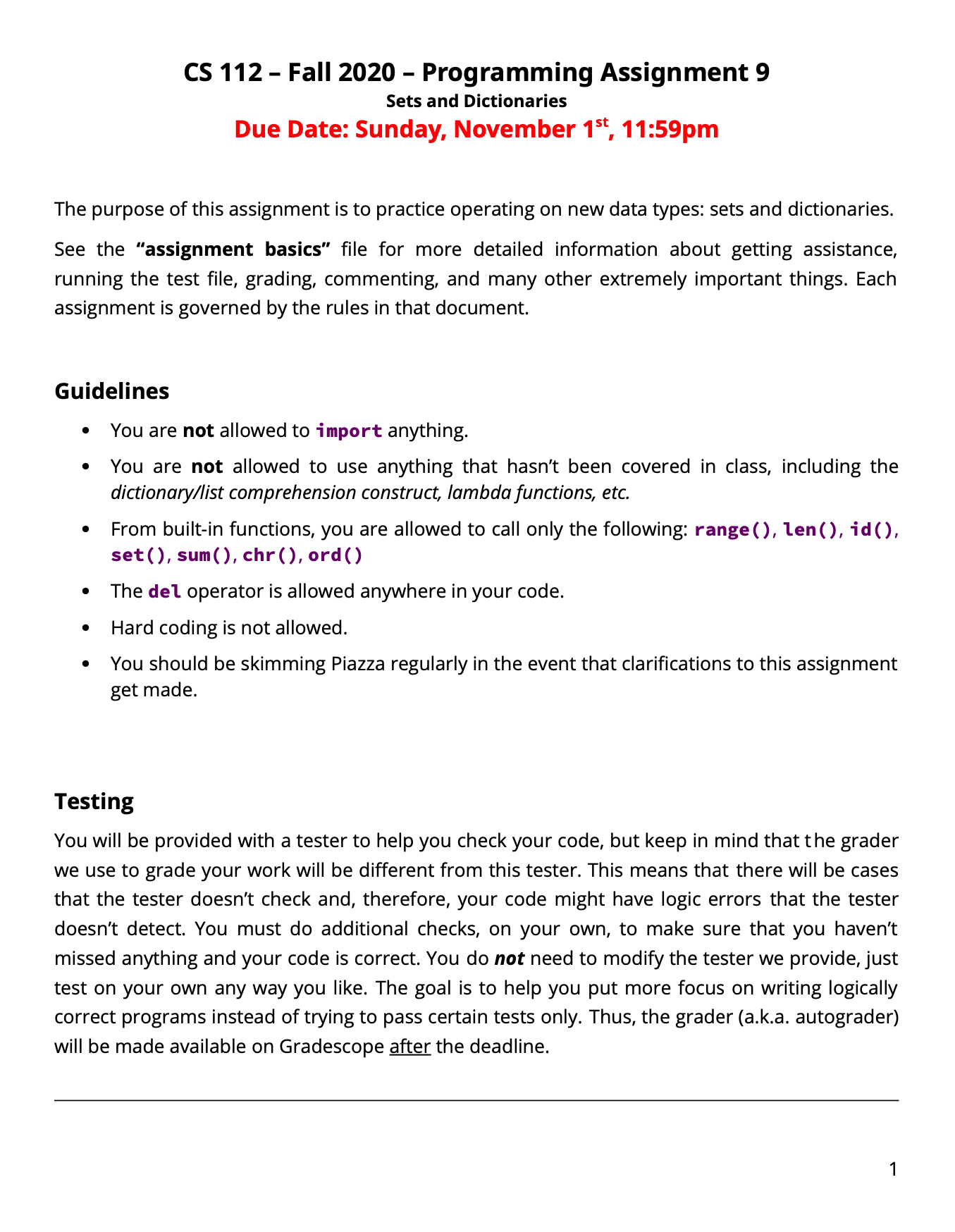 Solved CS 112 - Fall 2020 - Programming Assignment 9 Sets | Chegg.com