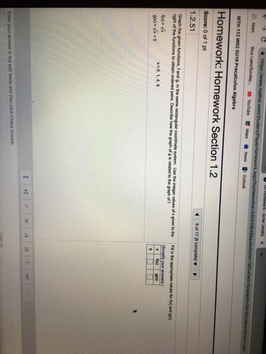 Solved Homework: Homework Section 1.2 1.2.51 x- 0, 1, 4, 9 | Chegg.com Solved Homework: Homework Section 1.2 1.2.51 x- 0, 1, 4, 9 | Chegg.com