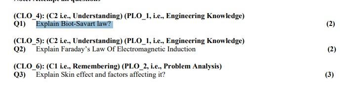 Solved (CLO_4): (C2 i.e., Understanding) (PLO_1, i.e., | Chegg.com