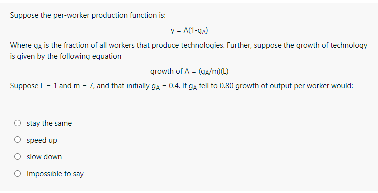Solved Suppose the per-worker production function is: | Chegg.com