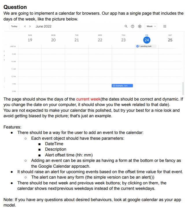 Solved Question We are going to implement a calendar for | Chegg.com