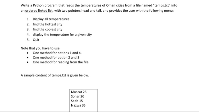 Solved Write a Python program that reads the temperatures of | Chegg.com