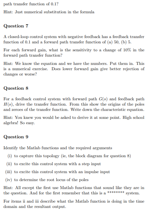 Solved path transfer function of 0.1? Hint: Just numerical | Chegg.com